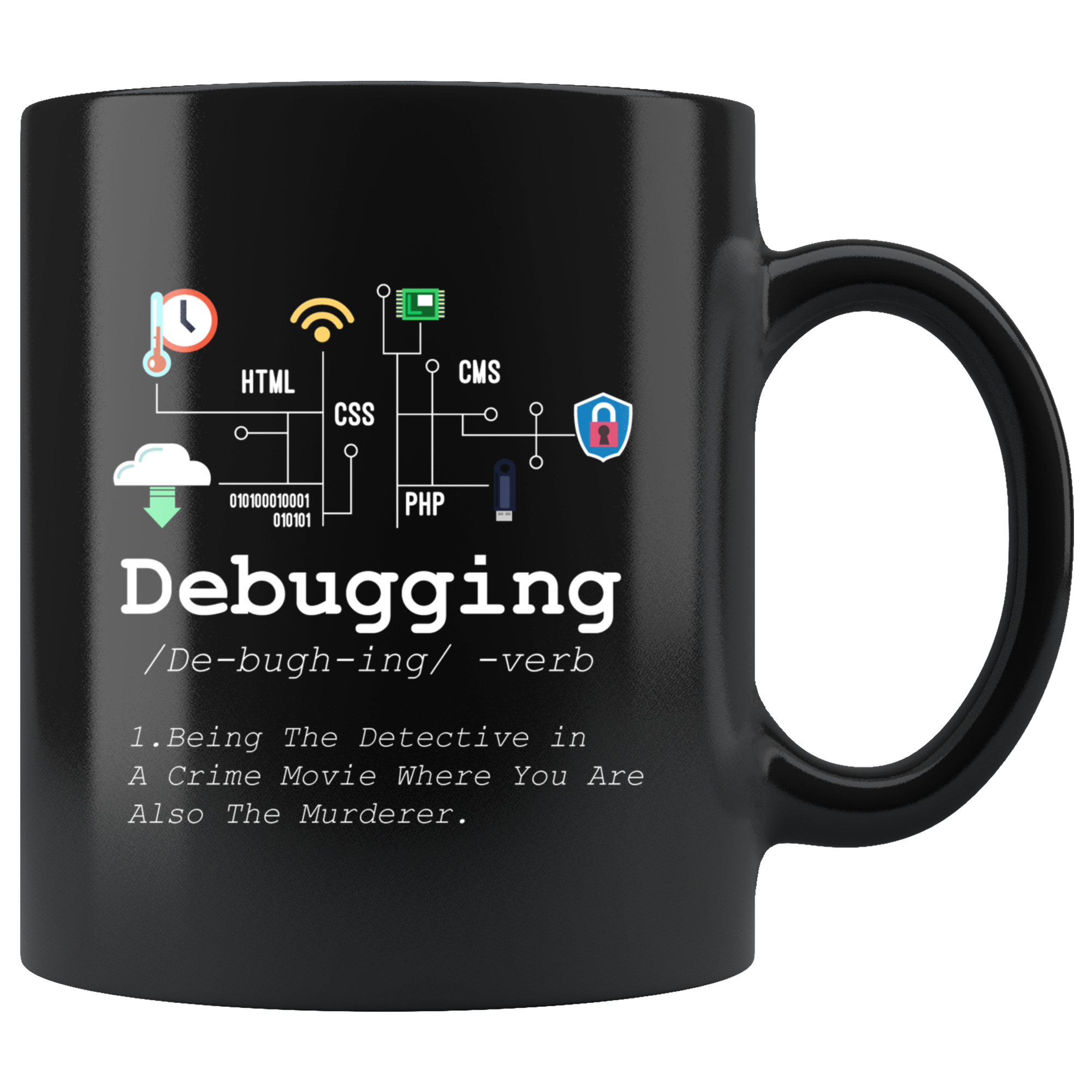 Debugging Definition Black Funny Programmer Ceramic Coffee Mug 11 oz – Panvola