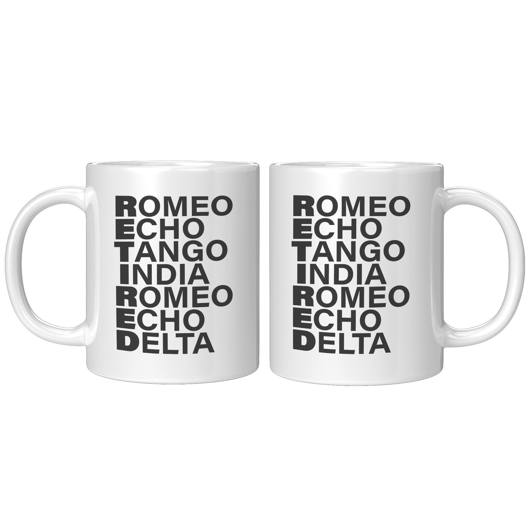 Retired Acronym Military US Navy Army Veteran Retirement Mug 11 oz ...