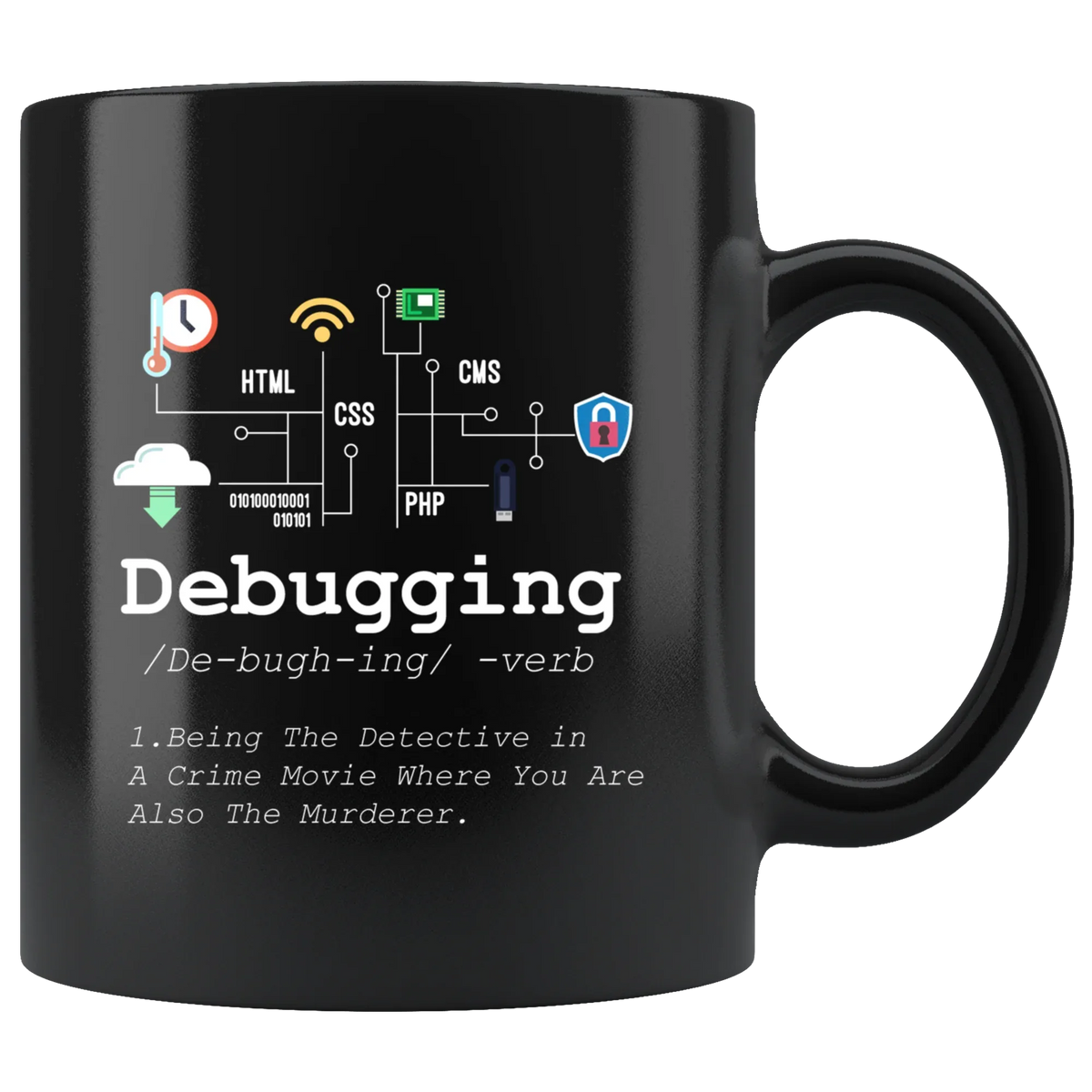 Debugging Definition Black Funny Programmer Ceramic Coffee Mug 11 oz ...